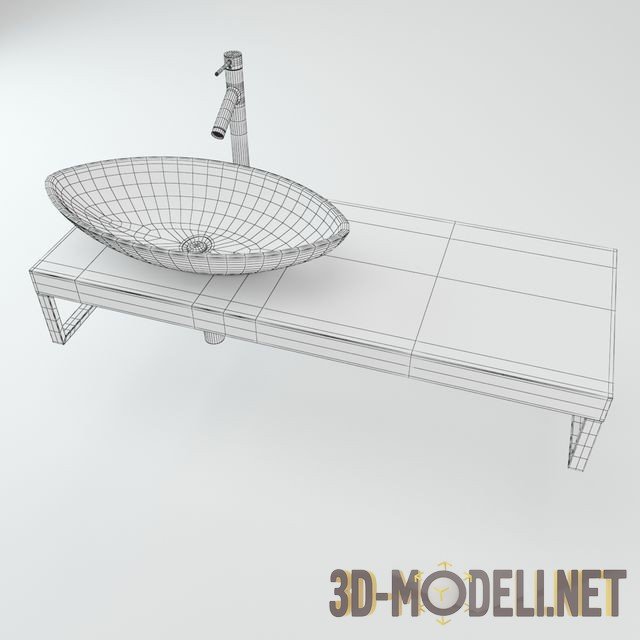 3D модель – Раковина на деревянной столешнице