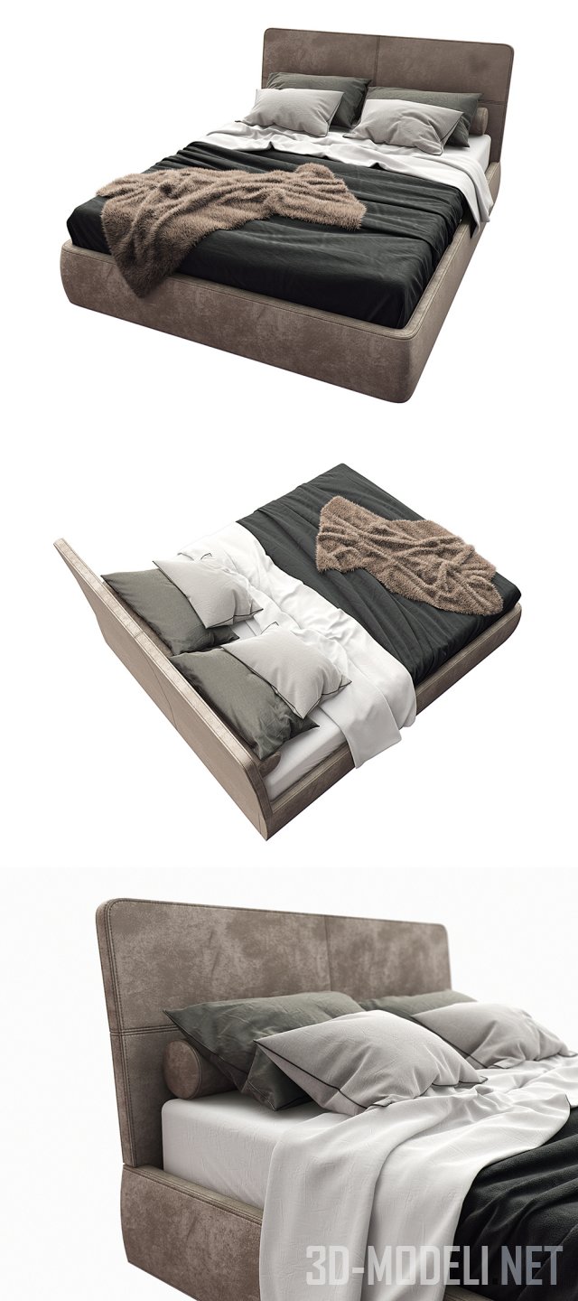 3D модель – Кровать Laze Poliform, с меховой накидкой