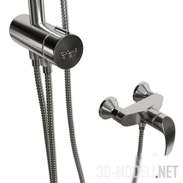 3D модель – Душевая кабина Ravak Brilliant, душ Grohe New Tempesta