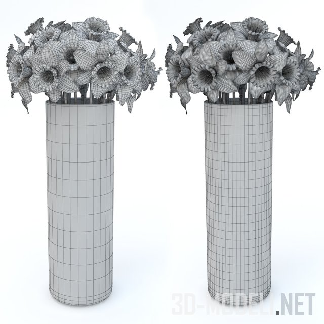 3D модель – Высокая ваза с желтыми нарциссами
