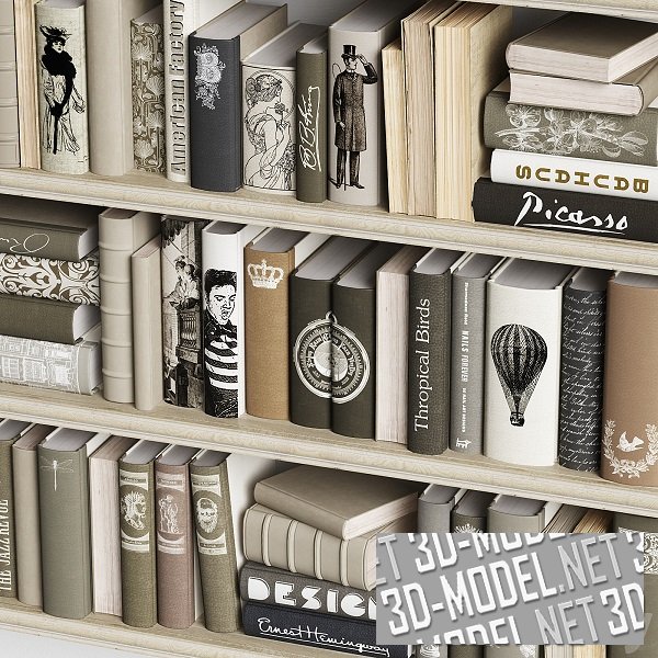3d модель Книжные полки с толстыми книгами